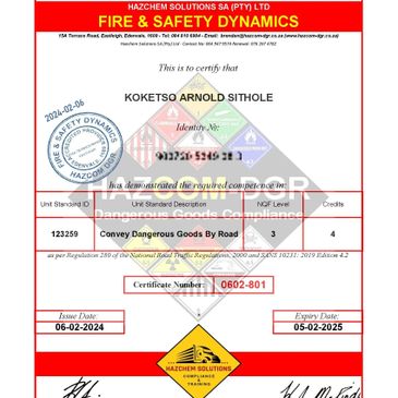 Dangerous Goods Certificate - Hazcom DGR- Gauteng-North